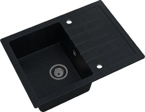 Sink Quality Titanite, kuchyňský granitový dřez 680x495x215 mm + černý sifon, černá skvrnitá-Brocade, SKQ-TIT.B.1KKO.XB