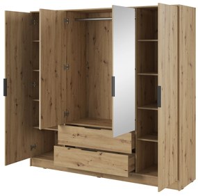 Šatní skříň Kelly 4D 206 cm se zrcadlem dub artisan