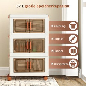 Costway Úložný box s víkem a kolečky a průhlednými dveřmi Skládací stohovací
