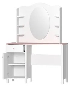 Toaletní stolek Luna LN03 + nástavec Luna LN06, Barva: bílá / bílá + růžová