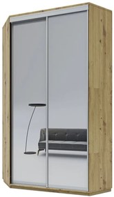 Šatní skříň rohová CORA 110/220 cm, dub artisan a zrcadlo