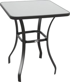 Zahradní stůl Outsunny Bistro s tvrzeným sklem + kov Černý L68,5xW68,5xH84cm | Aosom