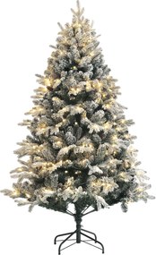 HOMCOM Umělý vánoční stromek, 180 cm, LED světla, pokrytý sněhem, nehořlavý, kov