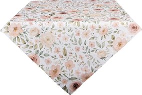 Bílý bavlněný ubrus s růžemi Soft Romantic Blush - 100*100 cm