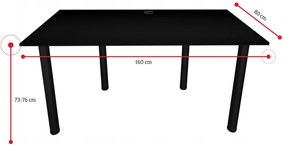 Expedo Počítačový herní stůl CODE BIG B2 s LED, 160x73-76x80, bílá/černé nohy