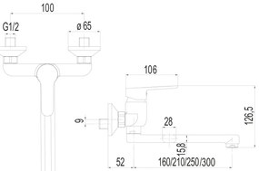 Mereo Mereo, Dřezová nástěnná baterie, Zuna s ramínkem plochým rovným 300 mm, chrom, CB302A06Z