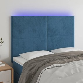 Čelo postele s LED tmavě modré 144x5x118/128 cm samet 3122196
