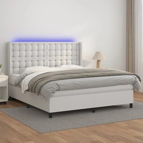 Box spring postel s matrací a LED bílá 160x200 cm umělá kůže 3139392