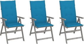 vidaXL Zahradní polohovací židle s poduškami 3 ks masivní akácie [3064738] Barva: Modrá