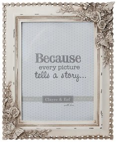 Krémový fotorámeček s květinami a motýlky – 15x20 cm