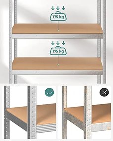 5patrový policový systém, ocelový policový systém pro úložné účely, nosnost 875 kg, 60 x 120 x 200 cm, stříbrná