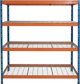 Kovový regál RIVET PRO 180x150x45 ocelová mřížka 4 úrovně modro-oranžová