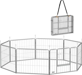 PawHut ohrádka pro štěňata 8-dílná s 8 mřížkovými panely, dveřmi, zemními hroty, flexibilní ochrannou plachtou, 60 cm vysoká ohrádka pro psy a kočky n