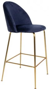 Barová židle LAUSANNE velvet modrá,nohy mosaz House Nordic 1001261