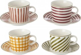 Sada 4 espresso šálků s podšálky Burgundy & Olive (90 ml) – Ø 11*6 cm