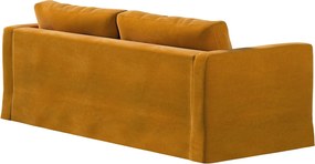 Potah na pohovku IKEA  Karlstad 3-místná, nerozkládací, dlouhý barva žlutá látka lesklé, sametová