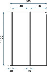 Rea Agat-2, vanová zástěna, 2-křídlová, 80 x 140 cm, chrom-transparentní, REA-W0700