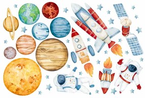 Gario Dětská nálepka na zeď Solar system - planety, astronauti, satelit a rakety Rozměry: L