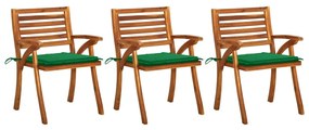 Zahradní jídelní židle s poduškami 3 ks masivní akáciové dřevo,  3060796