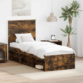 Rám postele s čelo Kouřový dub 75 x 190 cm Masivní borové dřevo 3411077