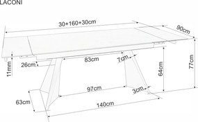 Jídelní rozkládací stůl Laconi 160/220 cm keramika bílý mramor/černý