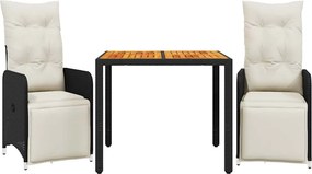 3dílný zahradní bistro set s poduškami černý polyratan 3277127