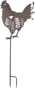 Hnědá antik zahradní dekorace zápich kohout - 47*2*124 cm