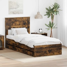 Rám postele s čelo Kouřový dub 100 x 200 cm Inženýrské dřevo 3409871