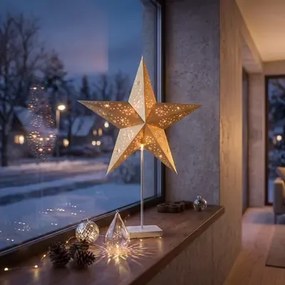 Solight LED vánoční hvězda stolní zlatá / 10x LED / 3x AA / časovač