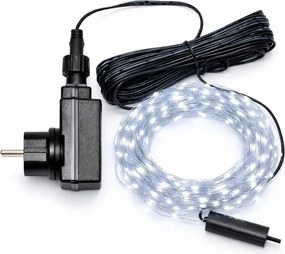 LED světelný řetěz, kapičky, 12 pramenů × 1,5 m , venkovní, ledově bílá, 180 diod, stříbrný kabel, IP44, vč. zdroje