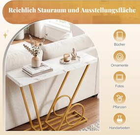 Costway Konzolový stolek 100 cm moderní s mramorovým vzhledem a bílým designem