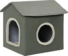 PawHut kočičí jeskyně ve tvaru domečku s omyvatelným polštářkem, útulná plyšová jeskyně pro kočky se dvěma dvířky, 39 x 43,5 x 40,5 cm, šedá | Aosom.…