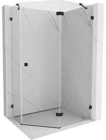 Mexen Lunar, pětiúhelníkový sprchový kout naklápěcí vpravo 90 x 80 cm, 8mm čiré sklo, černý profil, 831-090P-080L-70-00-P