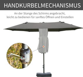 Zahradní slunečník Outsunny dvojitý slunečník s ruční klikou tmavě šedý ovál 460 x 270 x 240 cm | Aosom