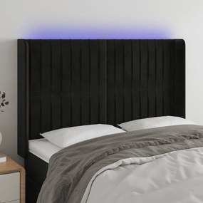Čelo postele s LED černé 147 x 16 x 118/128 cm samet 3124336