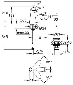 Grohe Wave Umyvadlová páková baterie stojánková s výpustí chrom 23582001