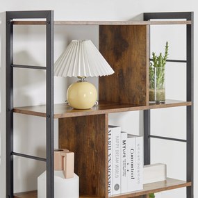 HOMCOM 4-patrová knihovna s 8 úložnými prostory v industriálním stylu pro obývací pokoj, kancelář, ložnici 74x30x157,5 cm Rustikální hnědá