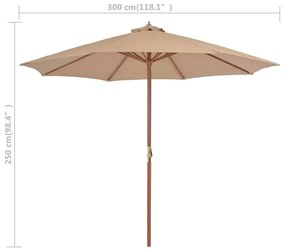 Zahradní slunečník s dřevěnou tyčí 300 cm barva taupe - Default Title