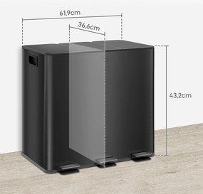HOMCOM Odpadkový koš 3 x 15 l pedálový s víkem a nožním pedálem, nerezový odpadkový koš s vnitřním košem do obývacího pokoje a kanceláře 61,9 x 36,6 …