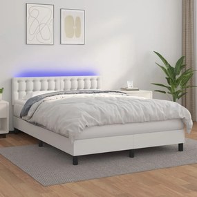 Box spring postel s matrací a LED bílá 140x190 cm umělá kůže 3134220