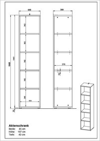 Krémová matná knihovna 45x197x40 cm Lissabon – Germania