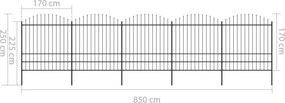 vidaXL Zahradní plot s hroty ocel (1,75–2) x 8,5 m černý [277752]