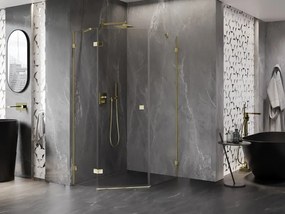 Mexen Lunar, pětiúhelníkový sprchový kout s levým sklonem 90 x 100 cm, 8mm čiré sklo, zlatý profil, 831-090L-100P-50-00-L