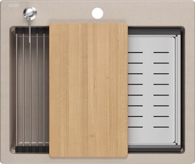 Béžový kuchyňský granitový dřez QUADRON Kurt 110 s příslušenstvím bez baterie