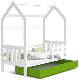 BabyBeds Dětská postel domeček se zábranou a úložným prostorem bílá Velikost postele: 160x80 cm, Barva šuplíku: Zelená