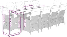 11dílný zahradní bistro set s poduškami černý polyratan 3277256