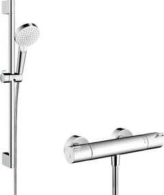 Hansgrohe Crometta, Vario sprchová souprava na zeď s termostatem Ecostat 1001 CL a sprchovou tyčí 65 cm, bílá/chromová, HAN-27812400