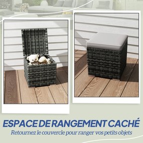 Outsunny Sada 2 Stoliček s Úložným Prostorem z PE Rattanu, Zahradní Podnožka s Odnímatelnými Polštáři, Pouf 40 x 40 x 41 cm, Světlá šedá | Aosom