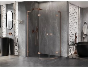 Mexen Lunar, L půlkruhový sprchový kout naklápěcí doleva 100 x 80 cm, 8mm čiré sklo, profil měděná matná, 833L-100L-080P-65-00