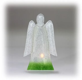 BDK-GLASS Skleněný svícen anděl 14cm - bílo-zelený